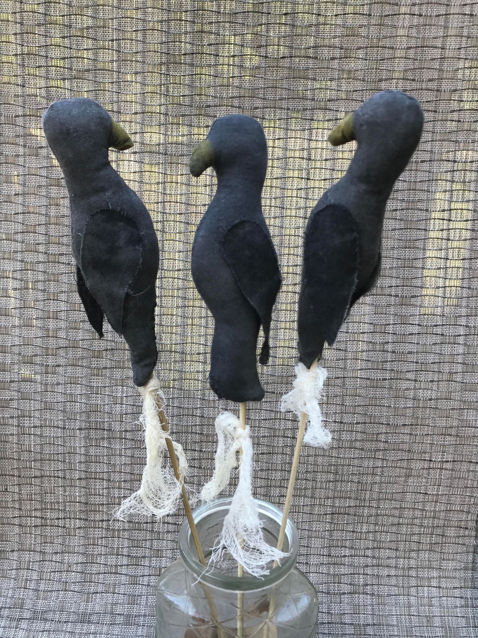 Primitive Crows Set of 3 Handmade Fabric Crows on Stick | Etsy