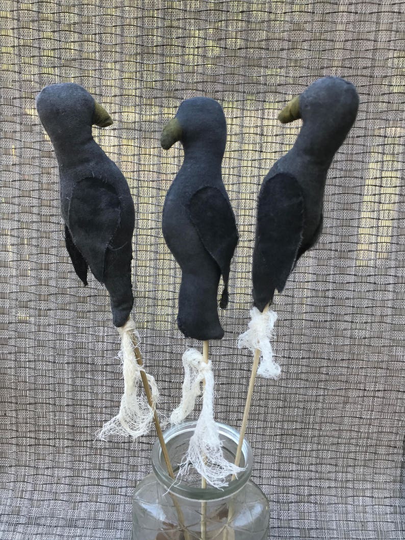 Primitive Crows Set of 3 Handmade Fabric Crows on Stick - Etsy