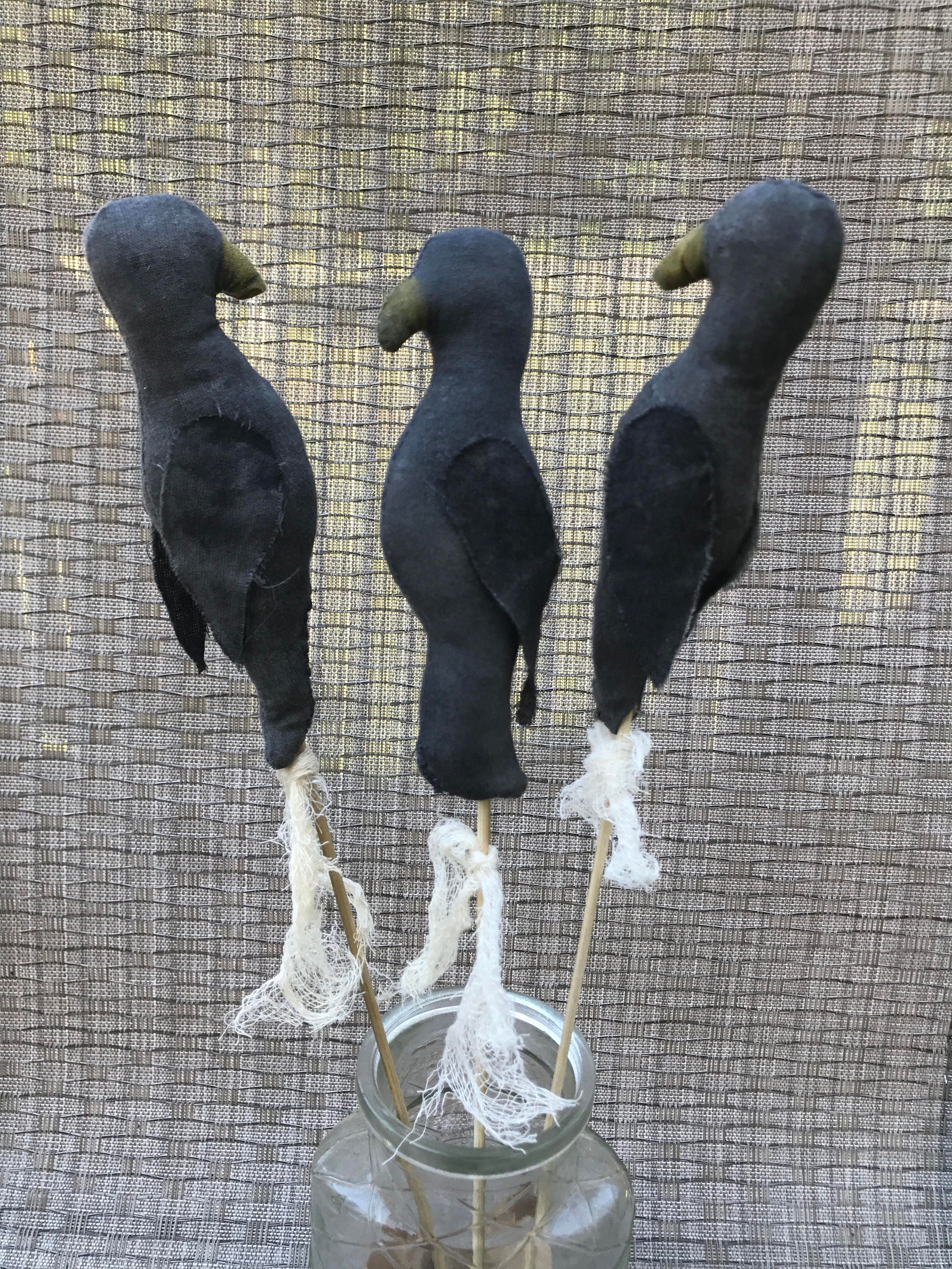 Primitive Crows Set of 3 Handmade Fabric Crows on Stick | Etsy