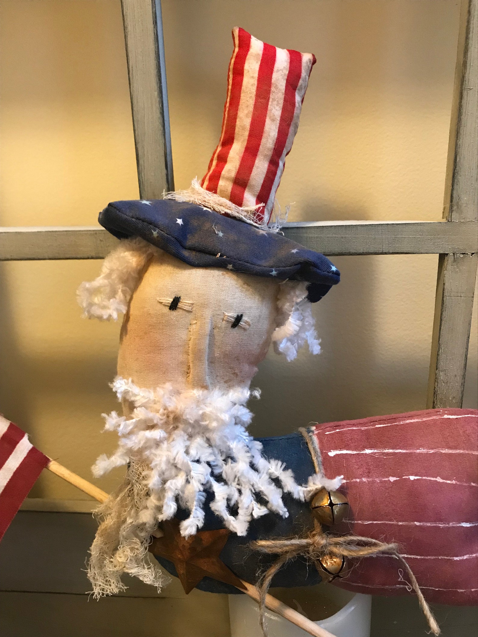 Primitive Americana Uncle Sam Flying With Flag, Handmade Uncle Sam ...