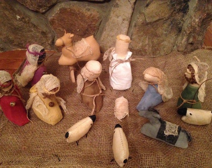 Handmade Fabric Primitive Nativity Set, Christmas Nativity, Handmade ...