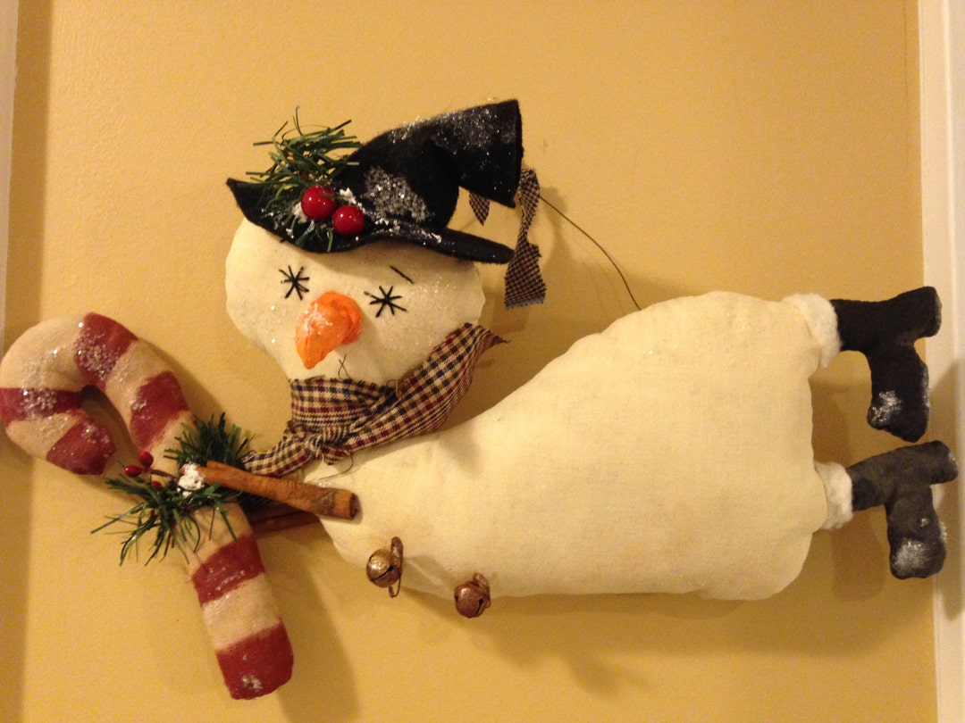 Primitive Country Christmas Snowman Flying With Candy Cane, Wreath/door ...