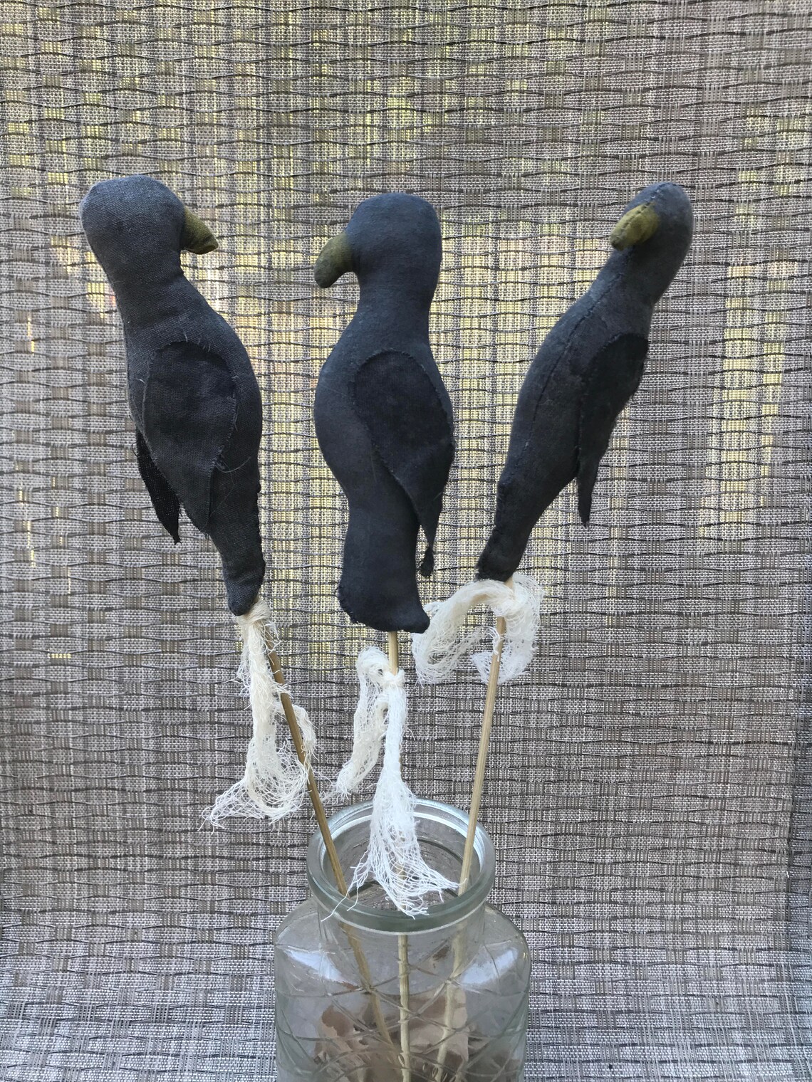 Primitive Crows Set of 3 Handmade Fabric Crows on Stick - Etsy