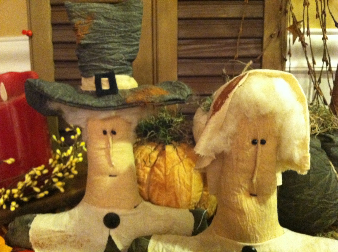 Set of Two Handmade Primitive Thanksgiving Pilgrims - Etsy