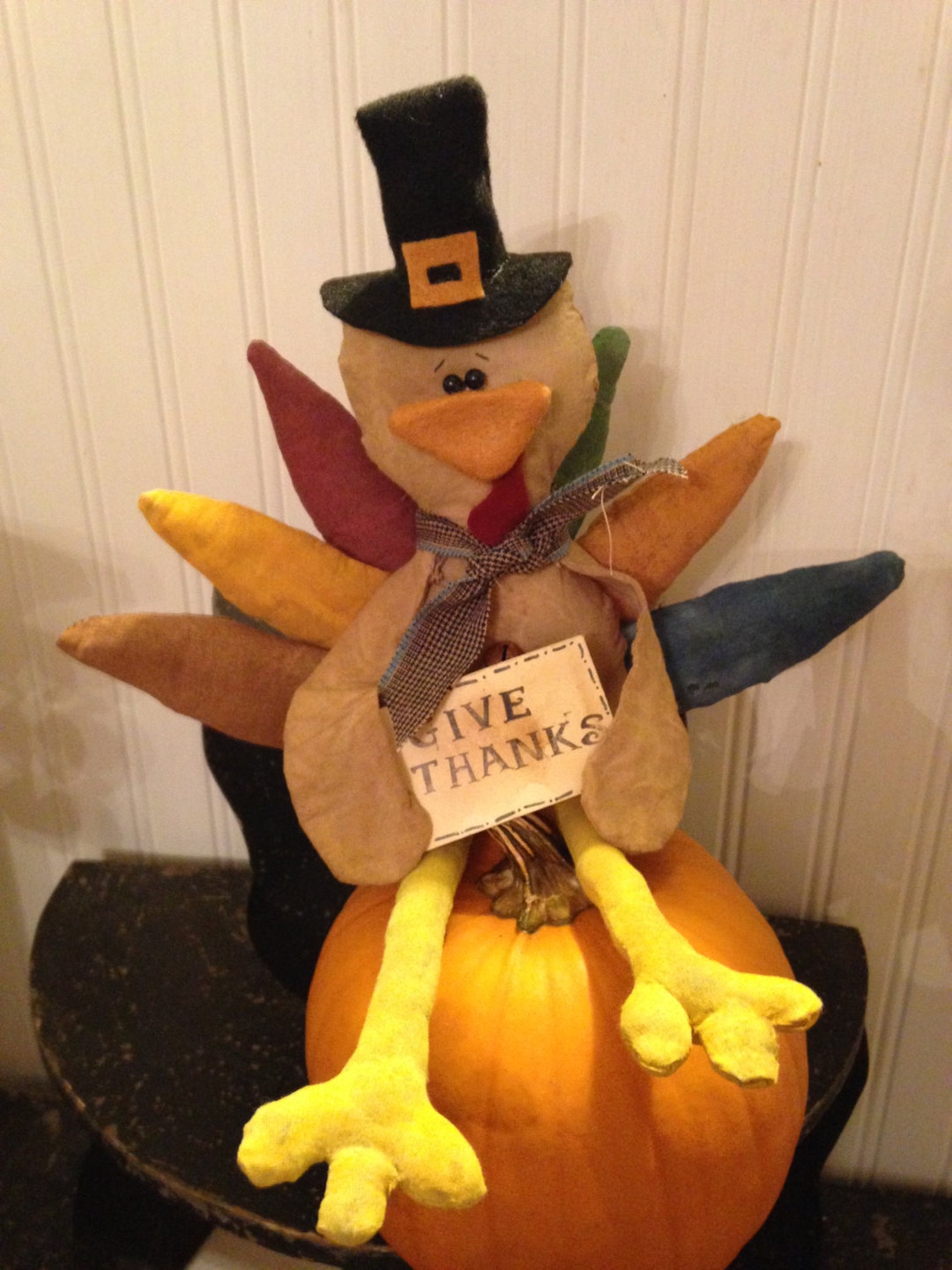 Thanksgiving Pilgrim Primitive Turkey With Colored Feathers, Give ...