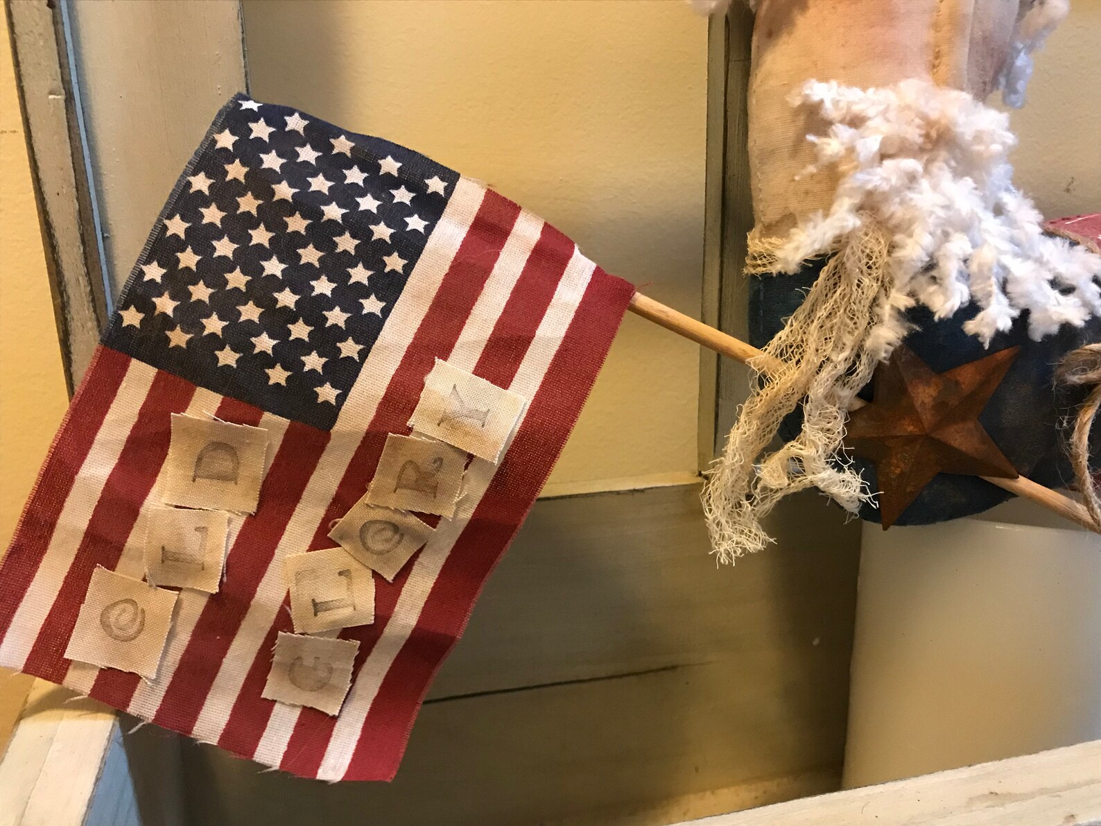 Primitive Americana Uncle Sam Flying With Flag, Handmade Uncle Sam ...