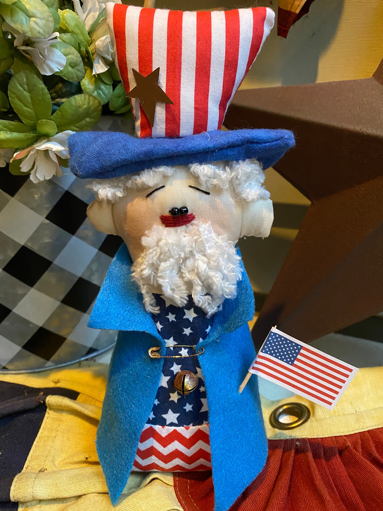 Primitive Uncle Sam Patriotic Uncle Sam Decoration With Flag - Etsy