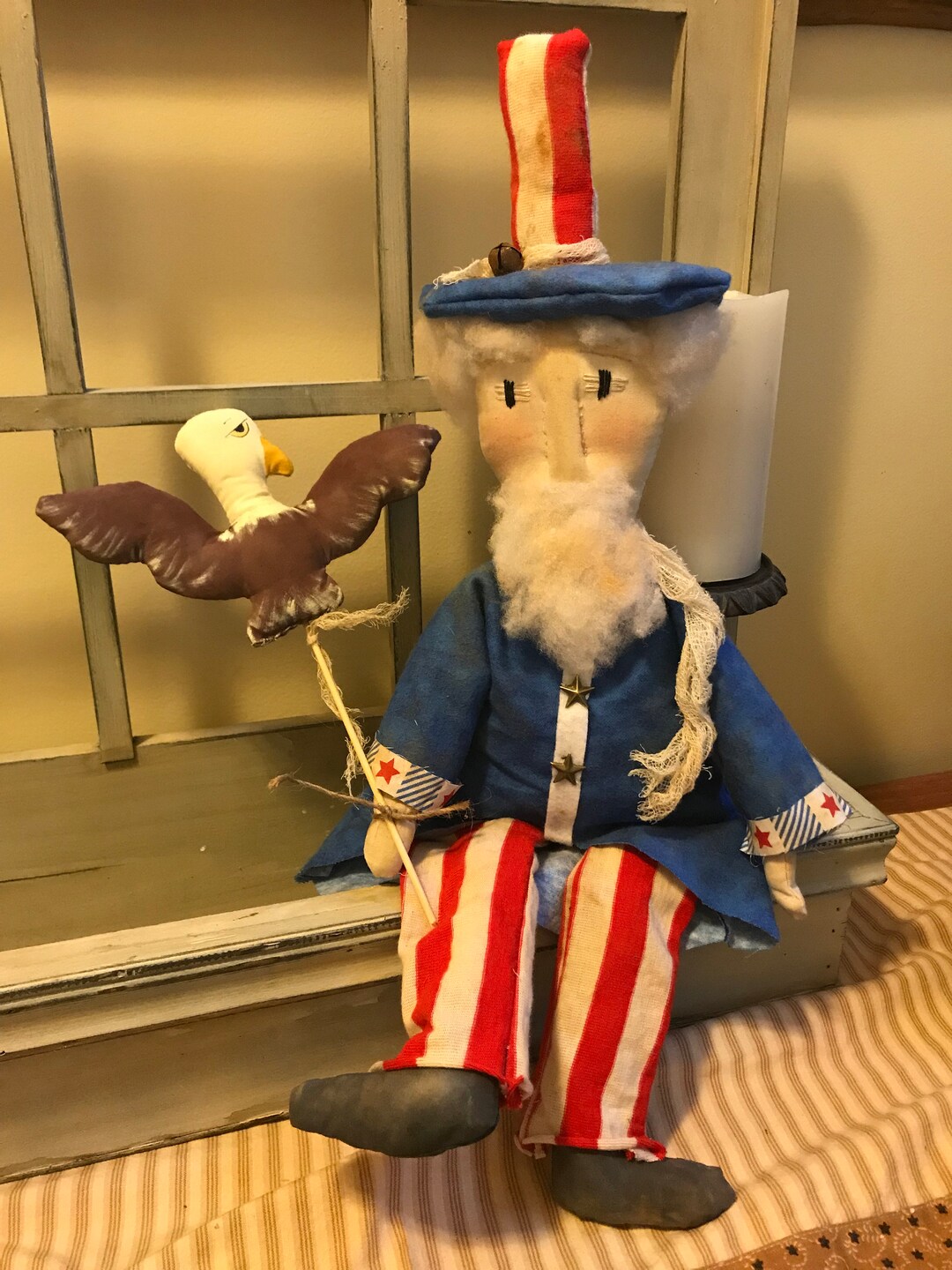 Primitive Uncle Sam Doll With Eagle, Patriotic Uncle Sam Doll, Handmade ...