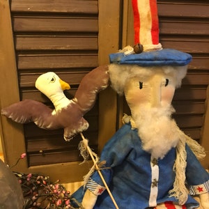 Primitive Uncle Sam Doll With Eagle, Patriotic Uncle Sam Doll, Handmade ...