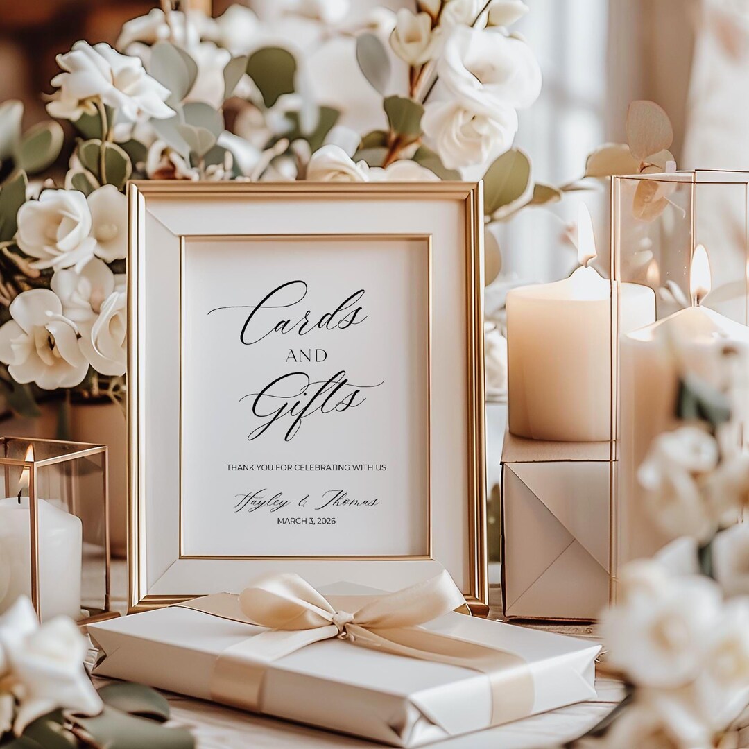 Cards and Gifts Wedding Sign, Printable Canva Template, Gift Table Sign ...