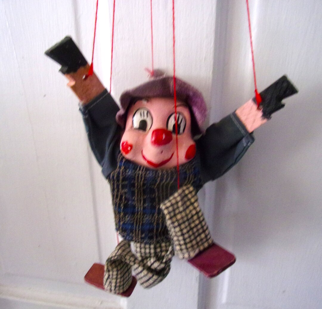 Creepy Vintage Marionette Puppet Clown Hobo W/untangled - Etsy