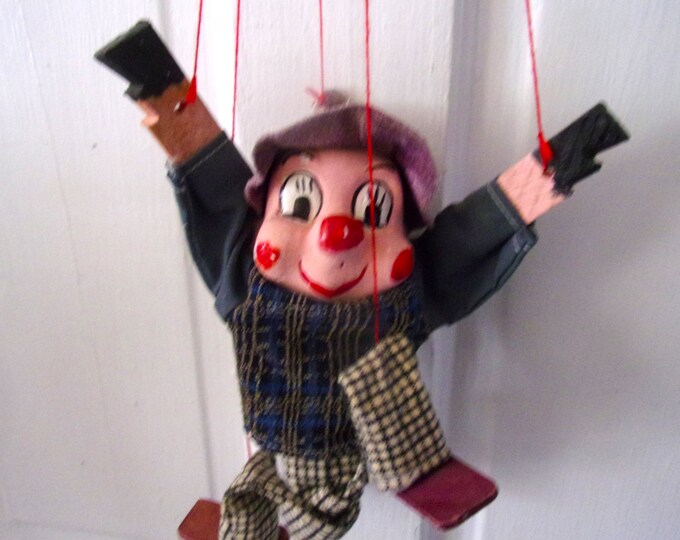 Creepy Vintage Marionette Puppet Clown Hobo W/untangled Strings! :) Plaster & Wood Vintage Toy ...