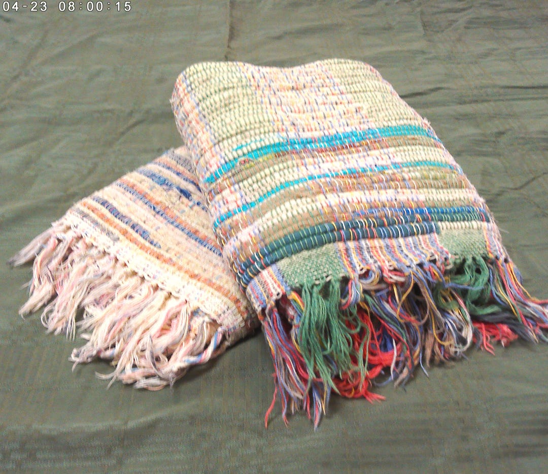 2 Vintage Woven Rag Rugs Bundle Lot Handcrafted 26"x23" & 24"x21 ...