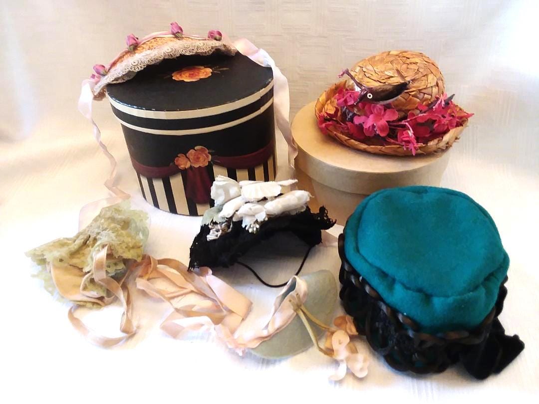 Antique/vintage Doll Hats With Hat Boxes Lot Handmade for Victorian ...