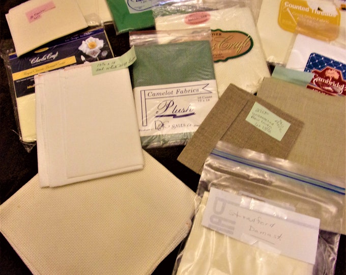 Huge Lot Cross Stitch Fabric Embroidery Cloth Aida Linen Damask Bundle ...