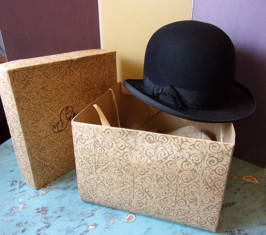 Antique Vintage Bowler Hat Black Felt Derby Size 6 7/8 Costume ...