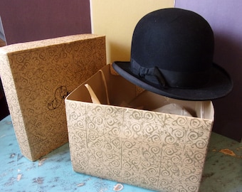 Vintage 1930s Hat BLACK DERBY BOWLER Fahey Brockman - Etsy