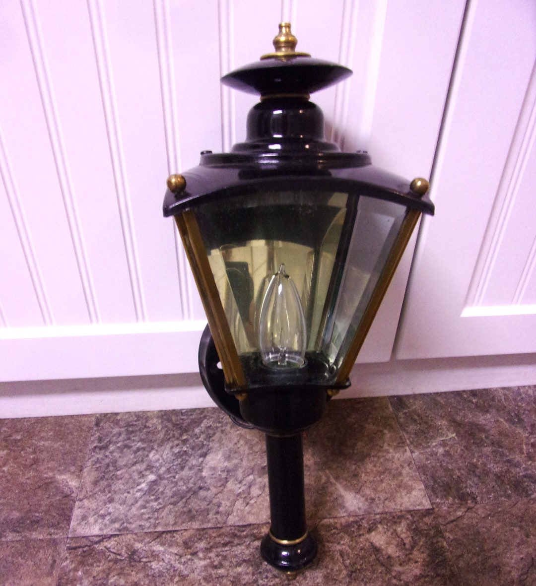 Vintage Metal Carriage Lantern Porch Entryway Lamp Light Fixture Black ...