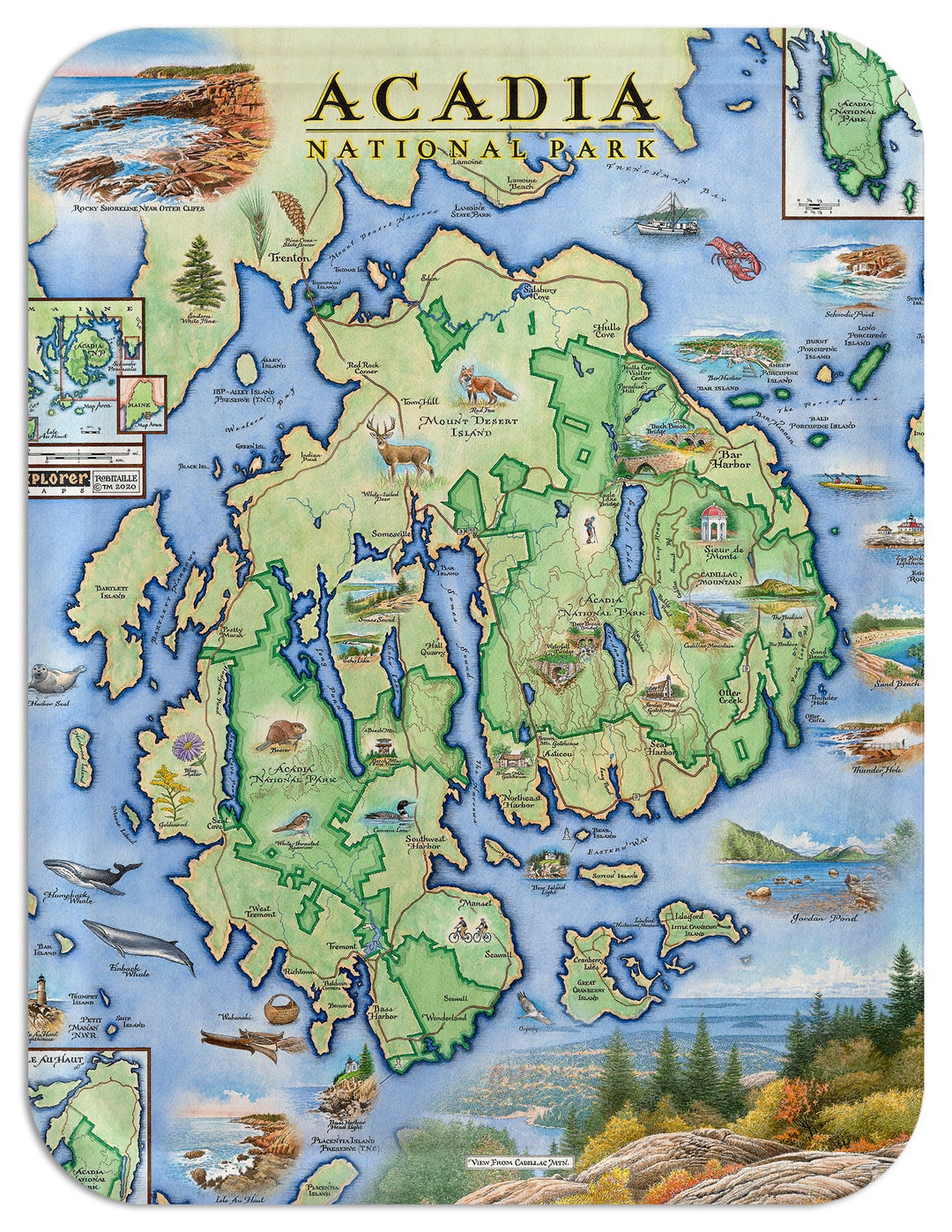 Acadia NP Map 16.5"x12.5" TV Tray | Bar Harbor Serving Tray - Northeast ...