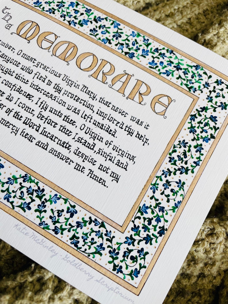 Memorare Prayer Print, Mary, Marian, Floral, Our Lady, Catholic ...