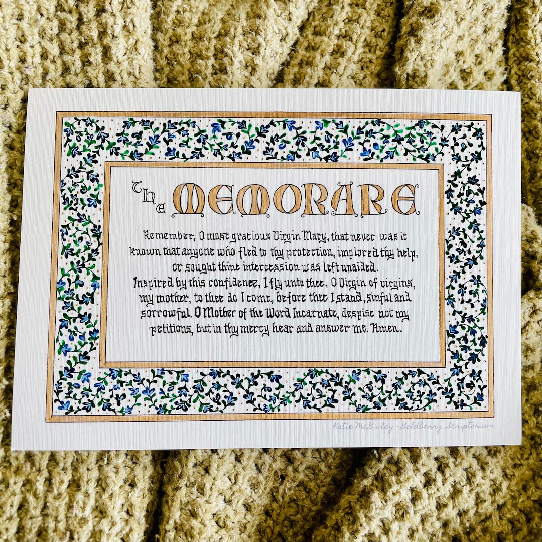 Memorare Prayer Print, Mary, Marian, Floral, Our Lady, Catholic ...
