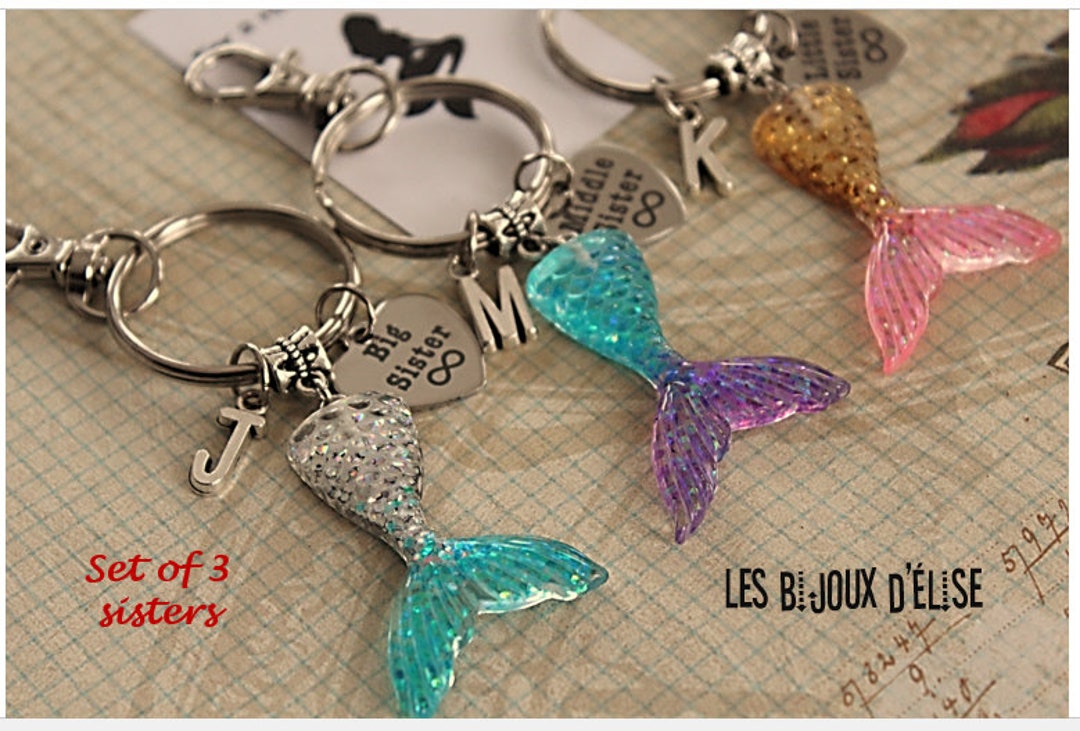 Set of 3 Sisters Keychains Mermaid Tail Keychain Big Sister Middle ...