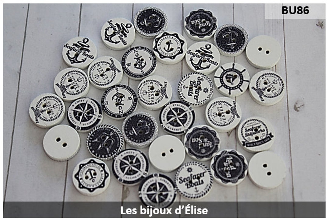 Nautical Wood Buttons Anchor Ship Wheel Boat Mermaid Fish Jellyfish ...