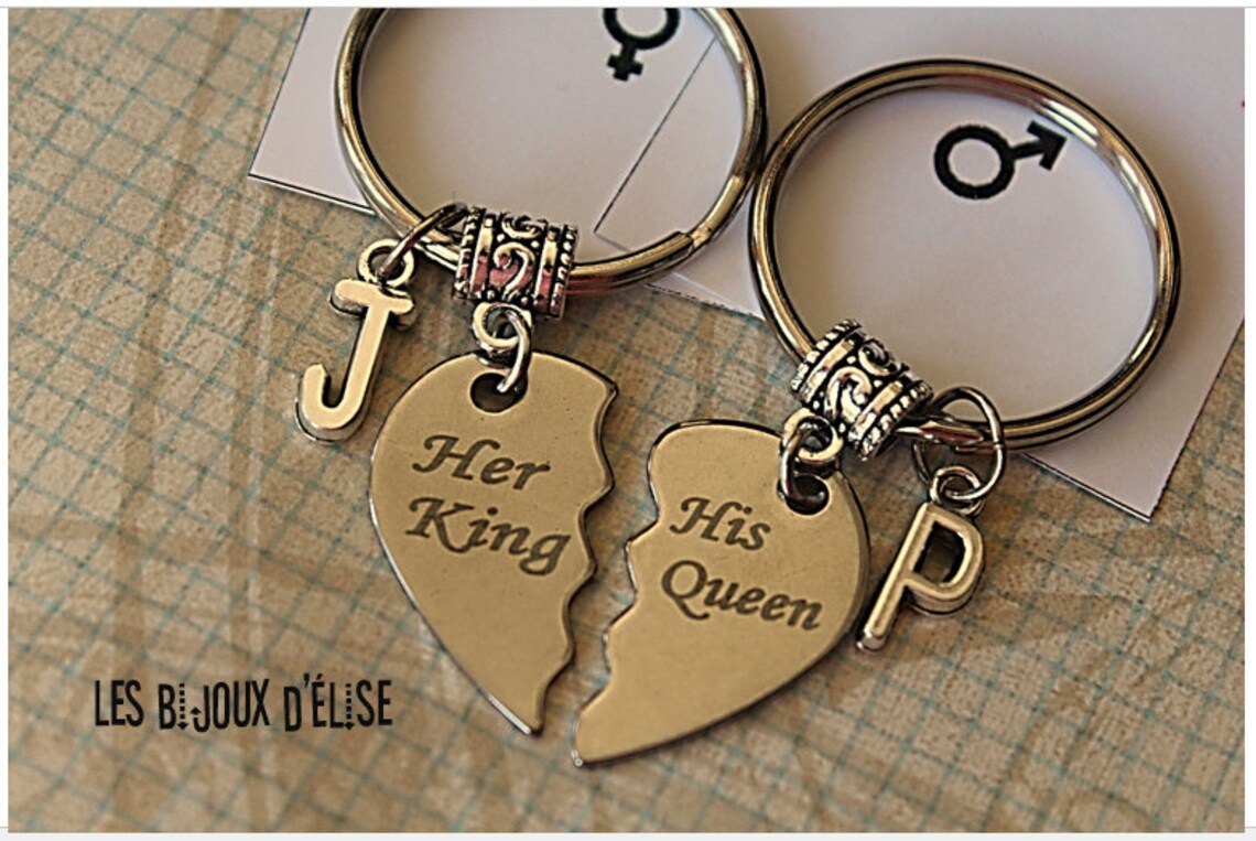 Set of 2 Couple Her King His Queen Keychains His and Hers Key Rings ...