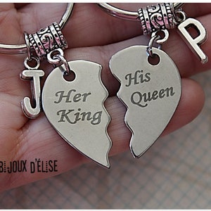 Set of 2 Couple Her King His Queen Keychains His and Hers Key Rings ...