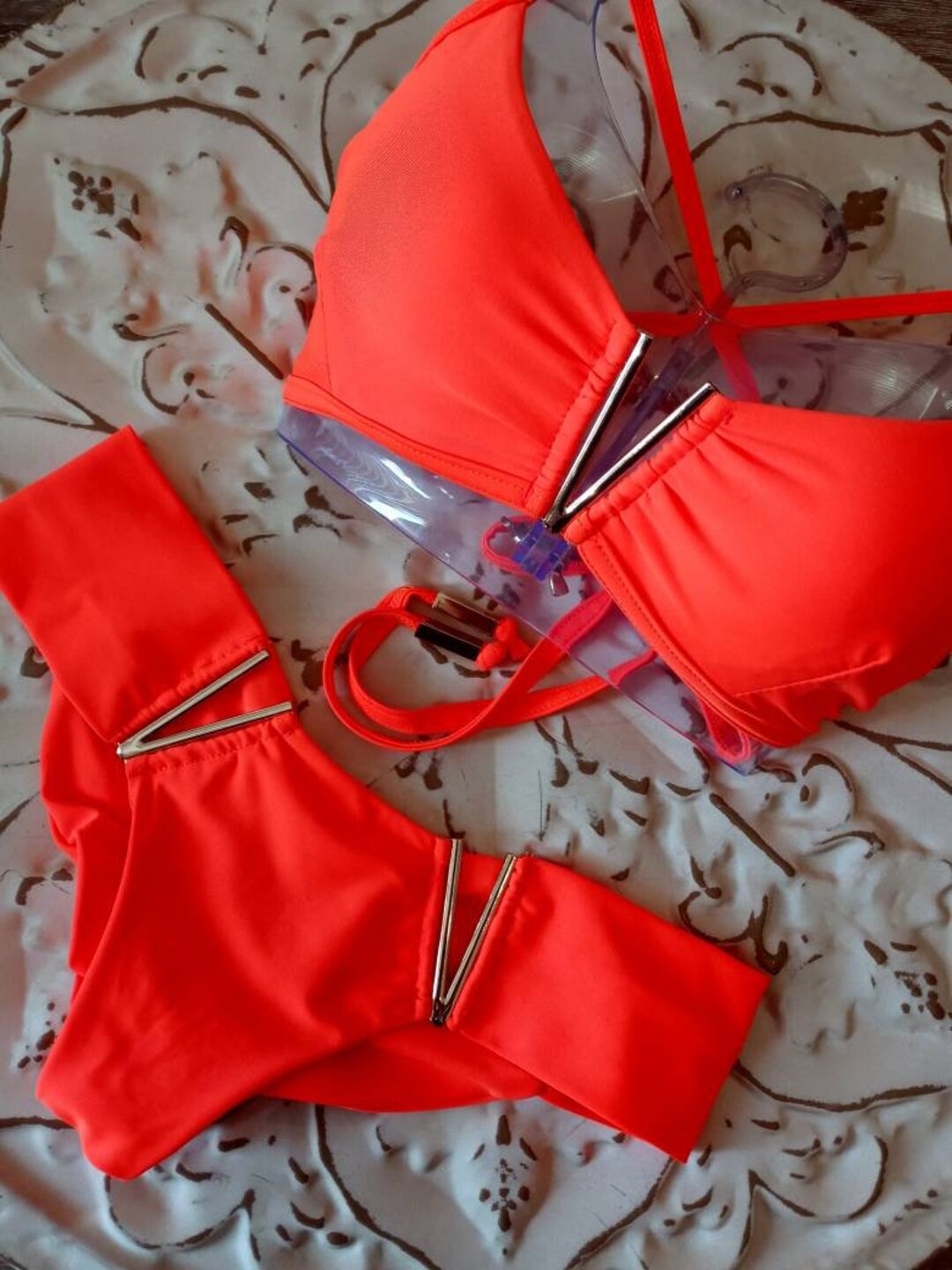 Neon Coral Bikini - Etsy