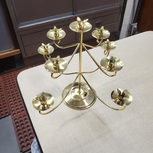 9 Spot Brass Small Candle Holder With Floral Design, Vintage Candelabra ...