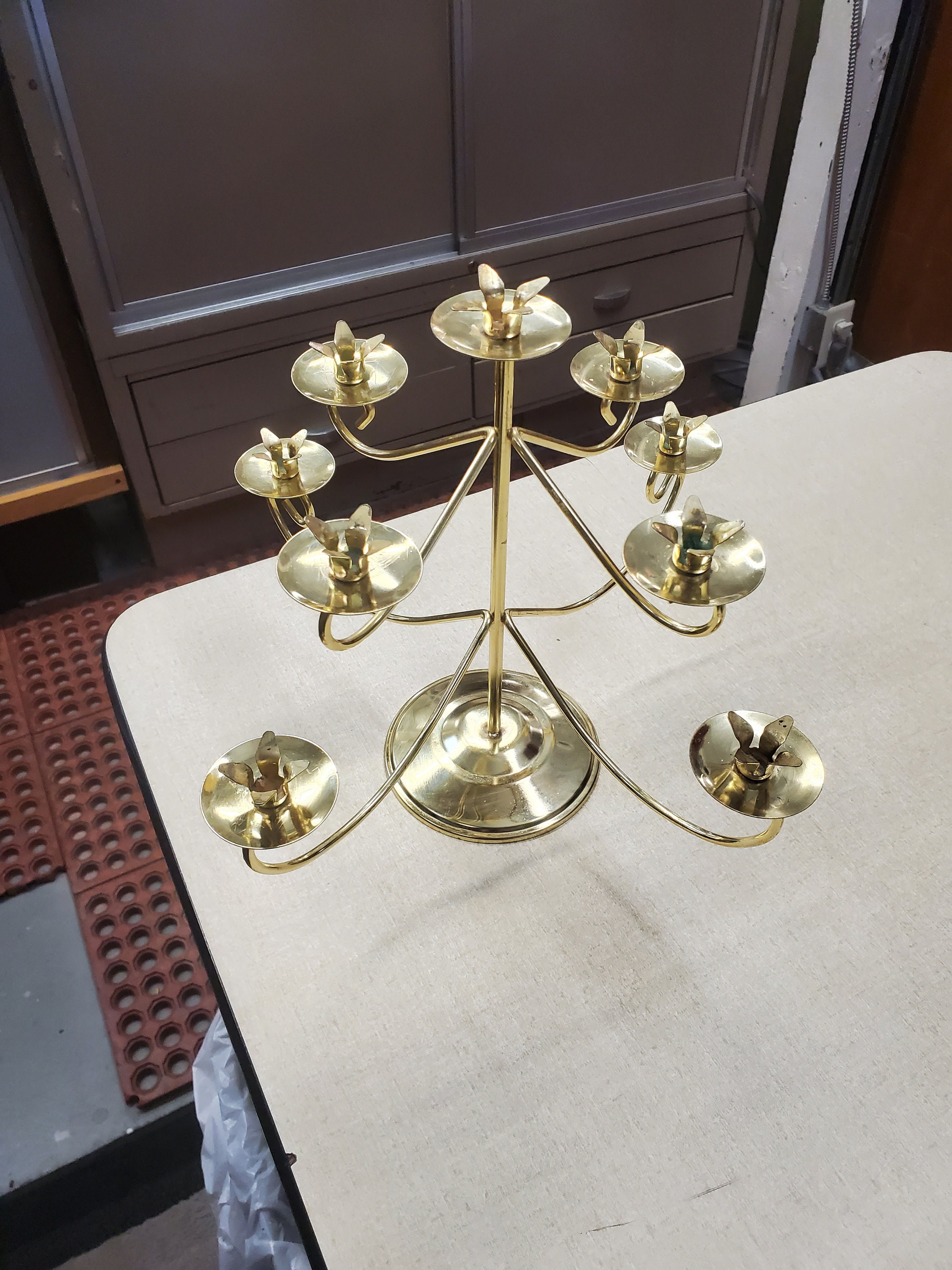 9 Spot Brass Small Candle Holder With Floral Design, Vintage Candelabra ...