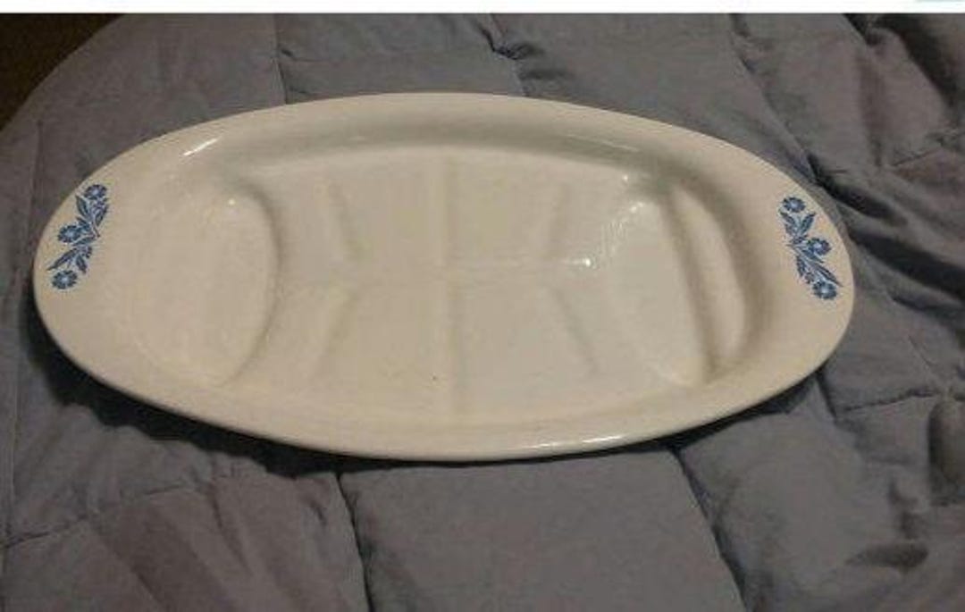 Vintage Kitchen Pyrex Blue Cornflower Turkey Roaster Oval Baking Pan ...