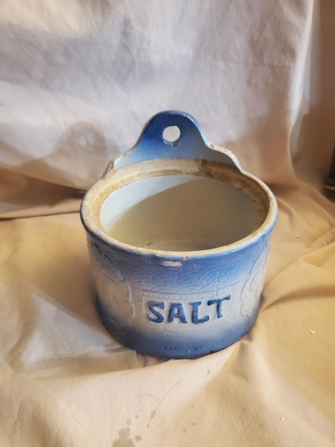 Ceramic Blue and White Salt Container, Kitchen Tool, Stoneware Hanging ...