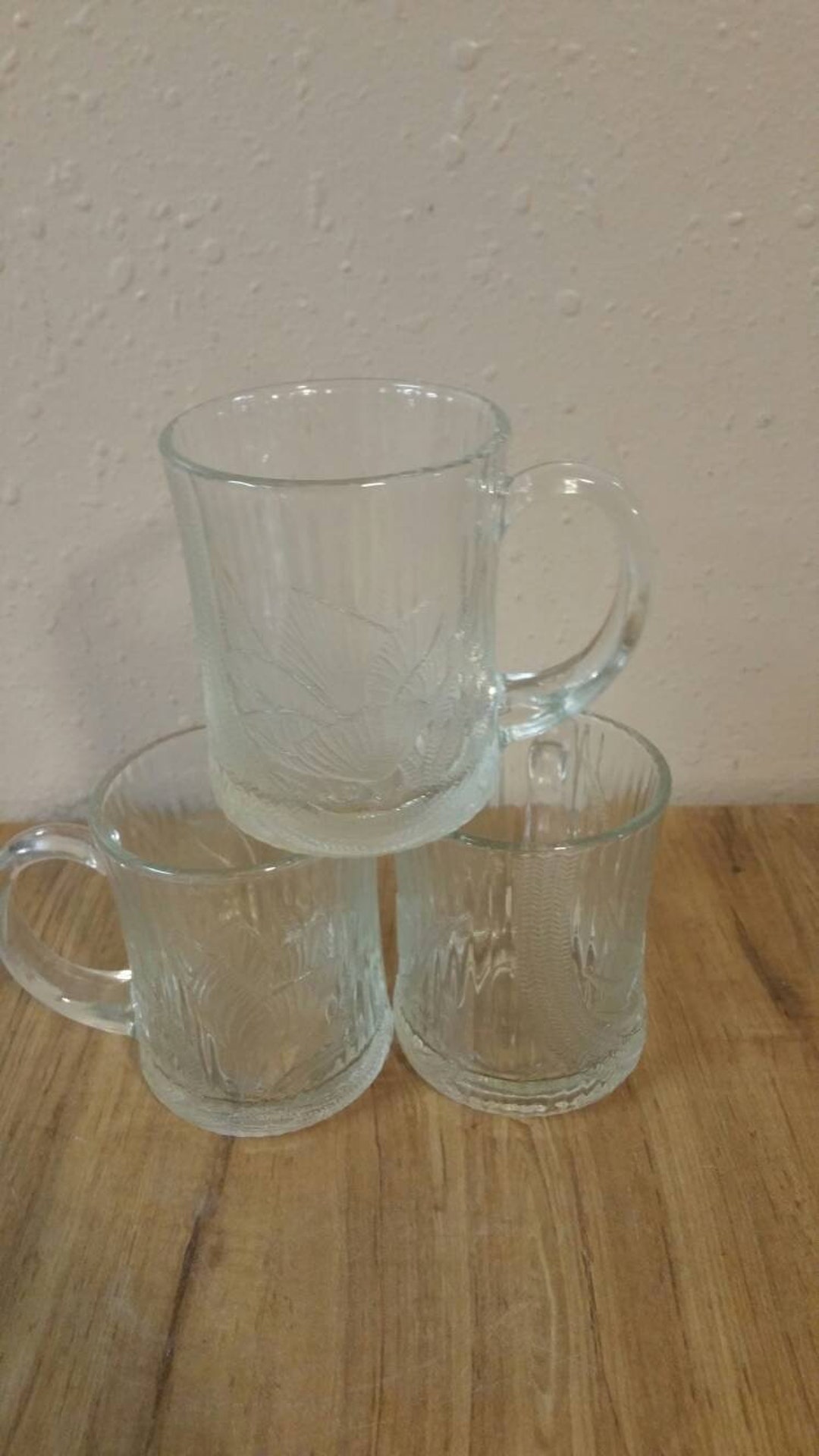 Set of 3 Arcoroc Clear Glass Caterbury Pattern Coffee Mugs, Vintage ...
