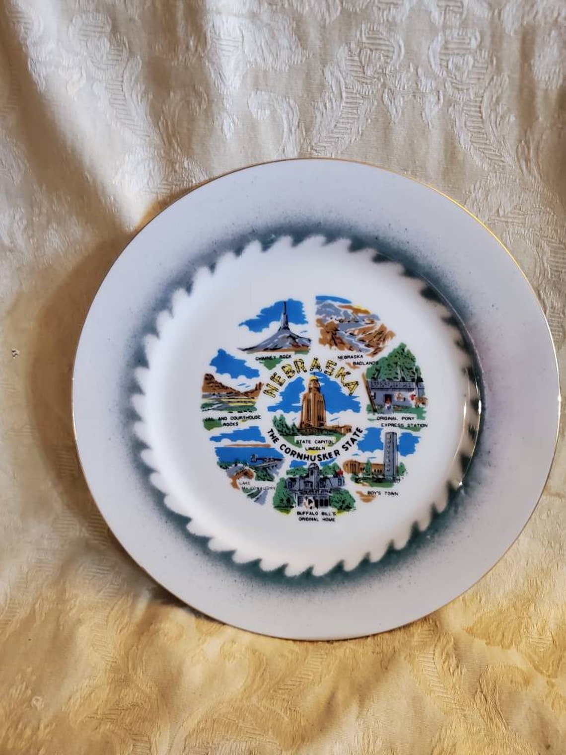 Nebraska State Plate, 10.25 Inch Ceramic Plate, Souvenir Dish, Vacation ...