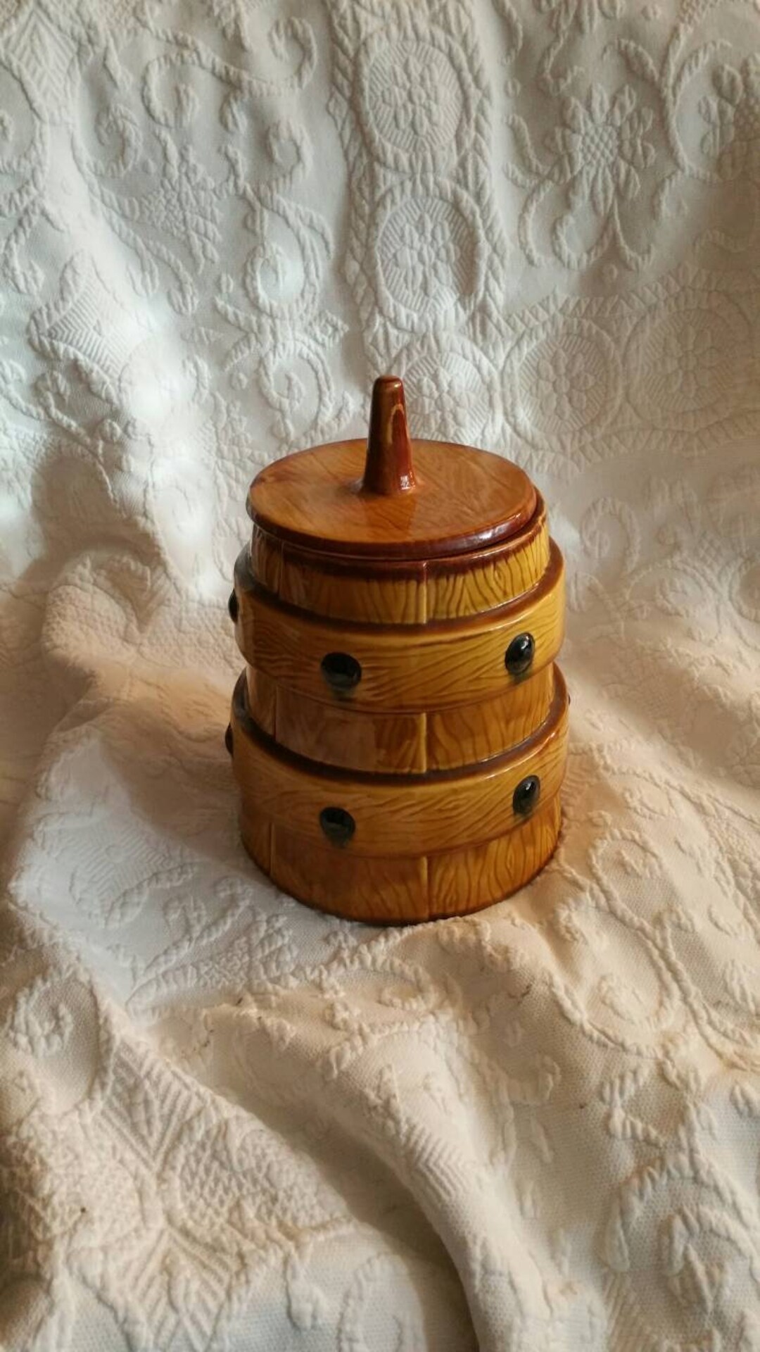 Ceramic Cookie Jar, Wooden Butter Churn Pattern, Old World Style ...