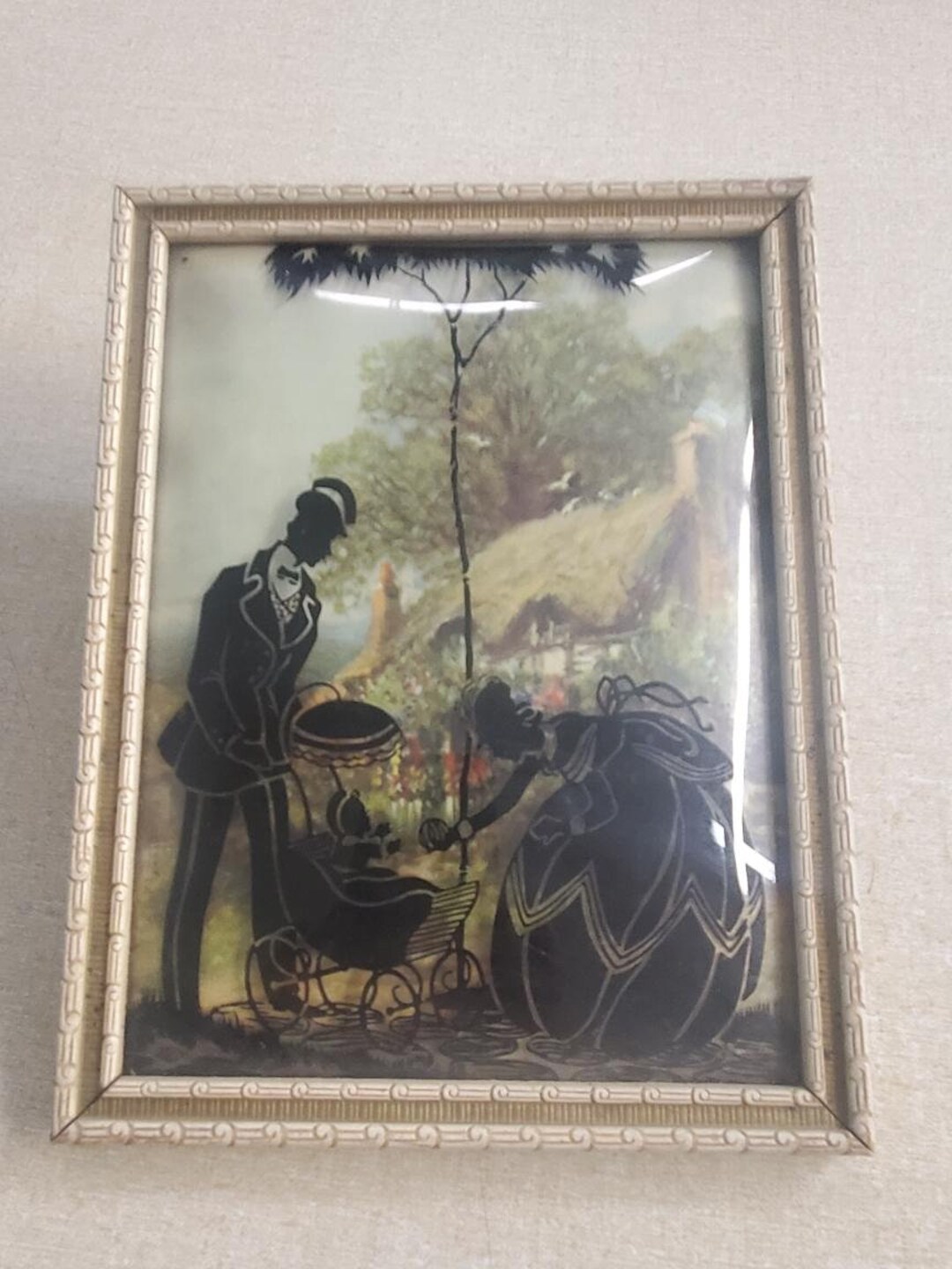 Morris and Bendien Colored Silhouette Farm Picture Concave Bubble Glass ...