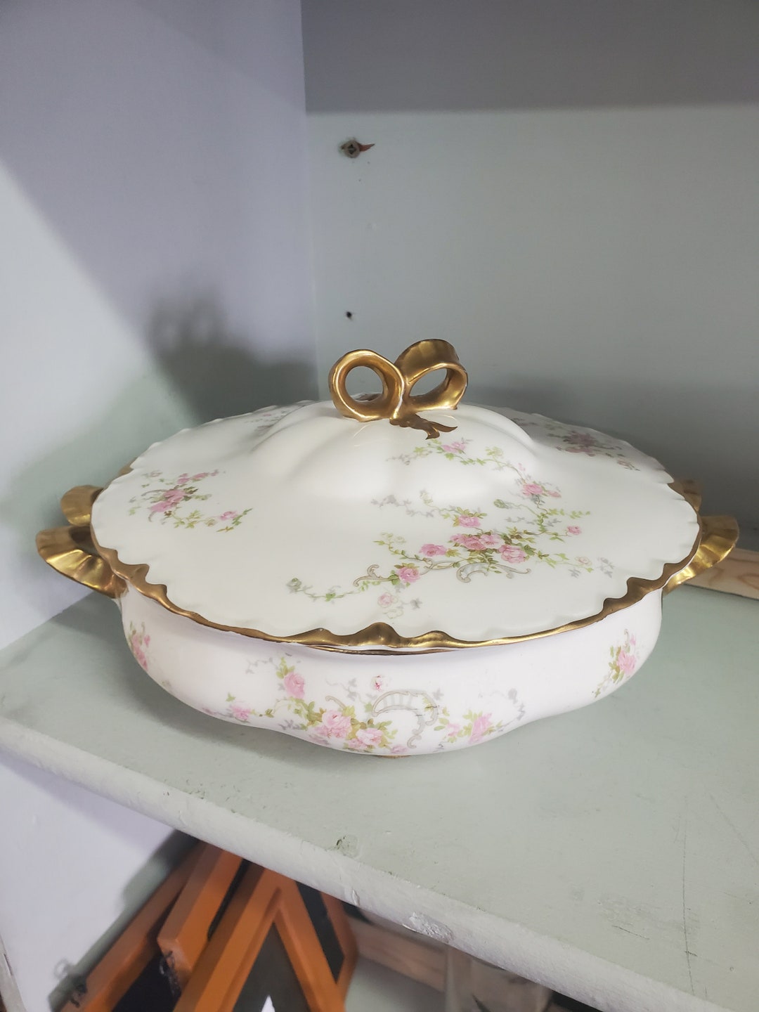Warwick Dark Rose China Round Covered Vegetable June Bride With Gold ...