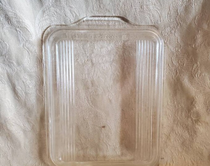 Clear Glass, Ribbed Pyrex Leftover Lid, Flat Rectangular Lid With Chip ...