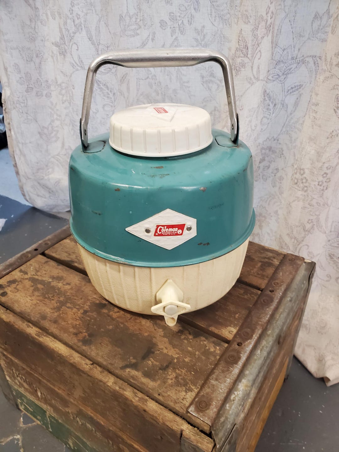 Rustic 1960s, Made in the USA, Rustic Coleman Turquoise Blue and White ...