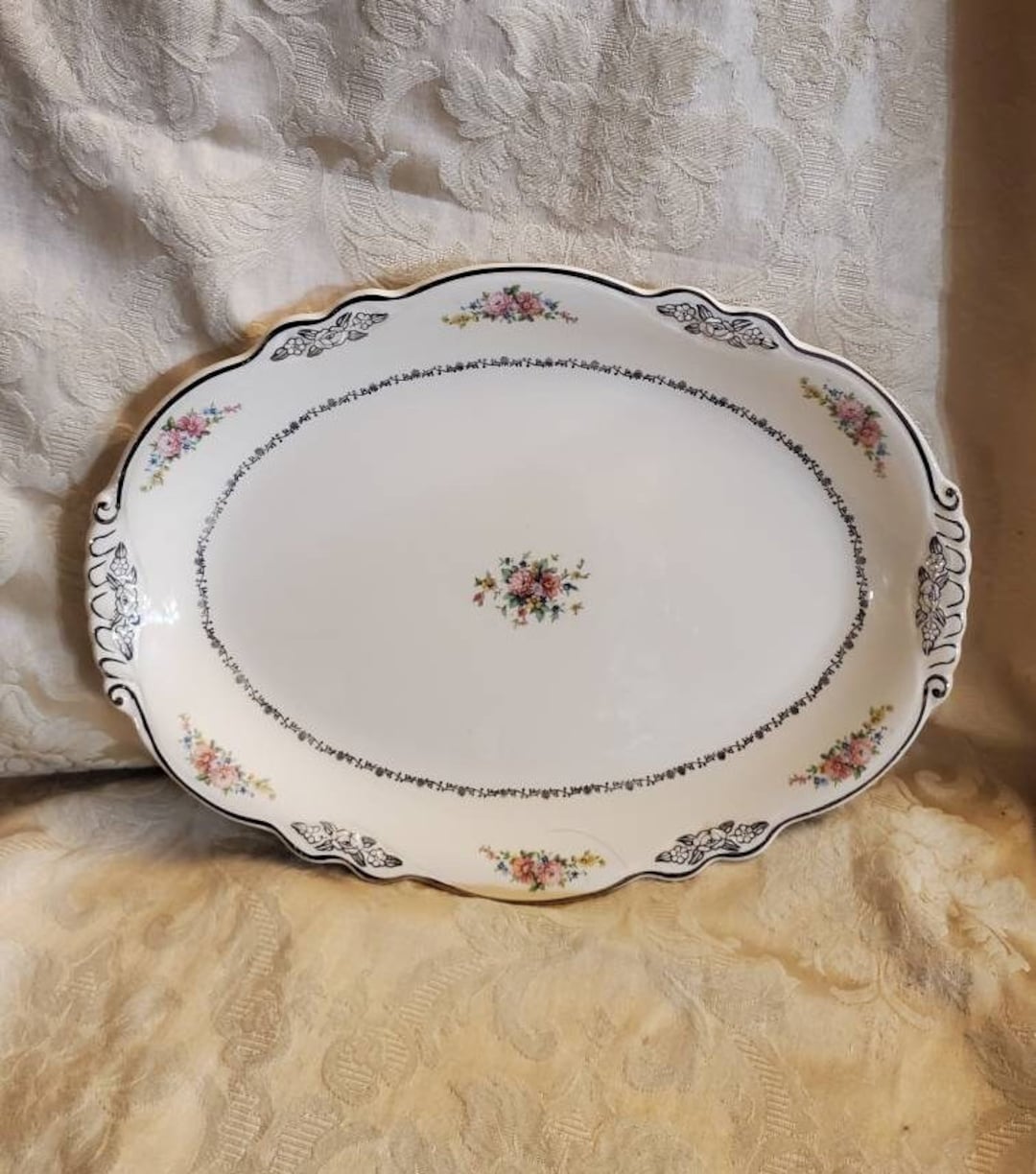 Homer Laughlin, Virginia Rose, 13 Inch Oval Serving Platter With Pink ...