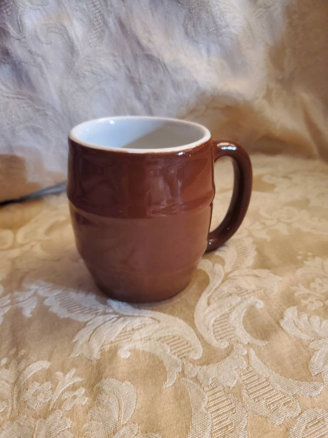 Hall China, Restaurant Ware, Brown and White, Barrel Shaped Coffee Cup ...