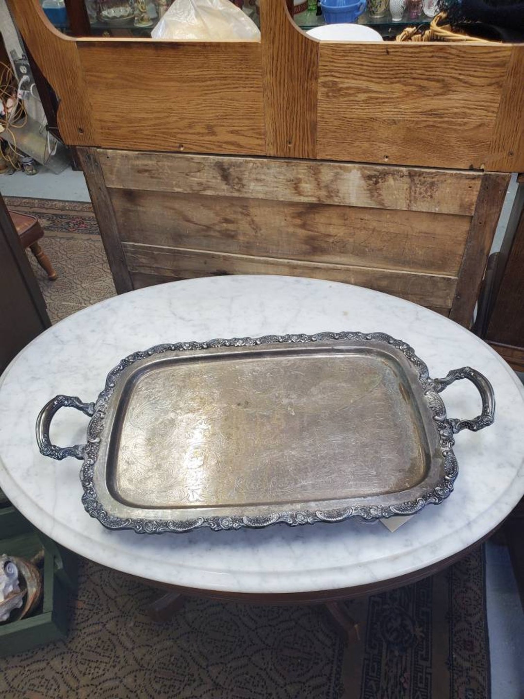 Large Unmarked, Footed Rectangular Silver Plate on Copper, 19.5 Inch ...