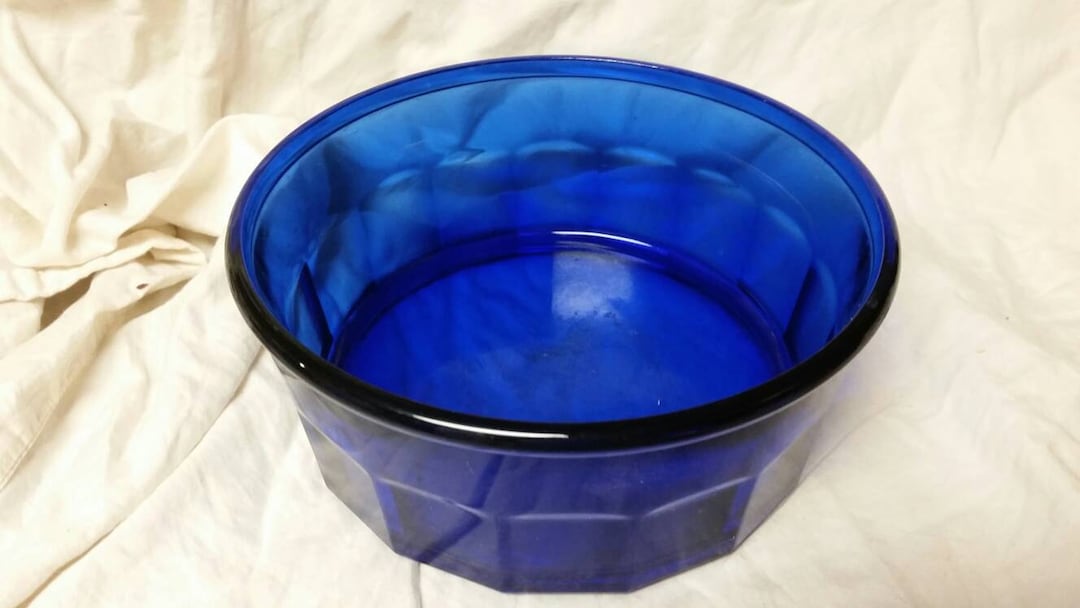 Large Cobalt 9 Inch Blue Glass Arcopal Mixing Bowl Ribbed Dish ...