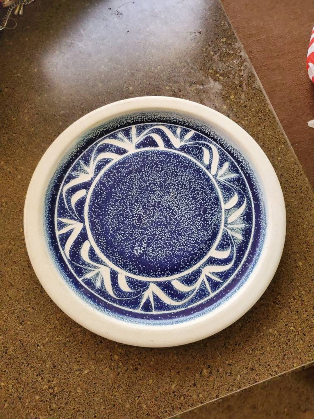 Rare Find, Oneida Stoneware, Blue Stencil, 11 Inch Dinner or Chop Plate ...