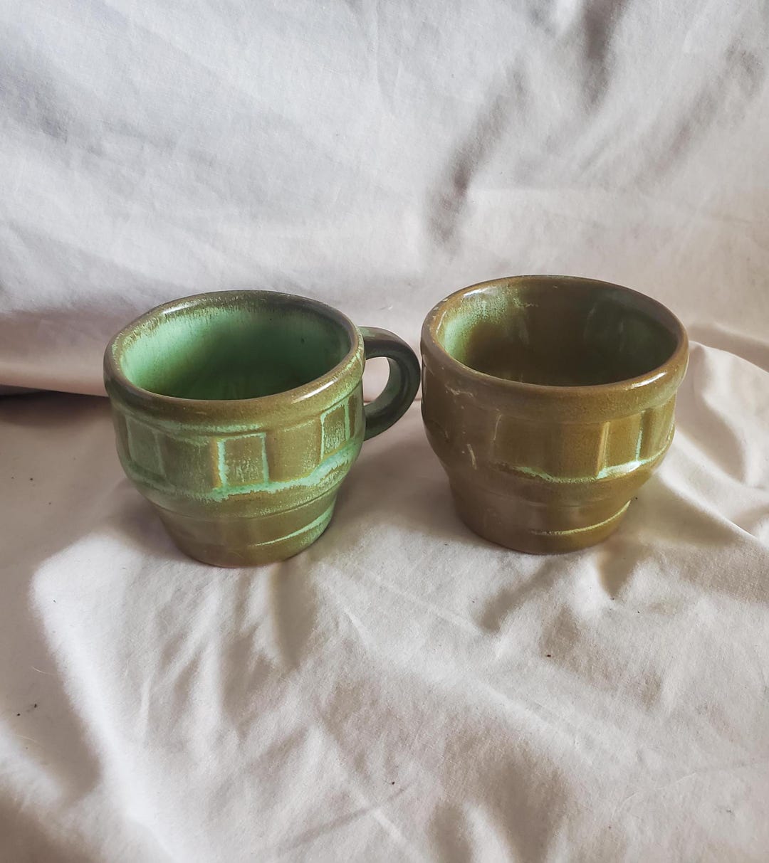 Frankoma Pottery Wagon Wheel Prairie Green Set of 2 Small Tea or Coffee ...