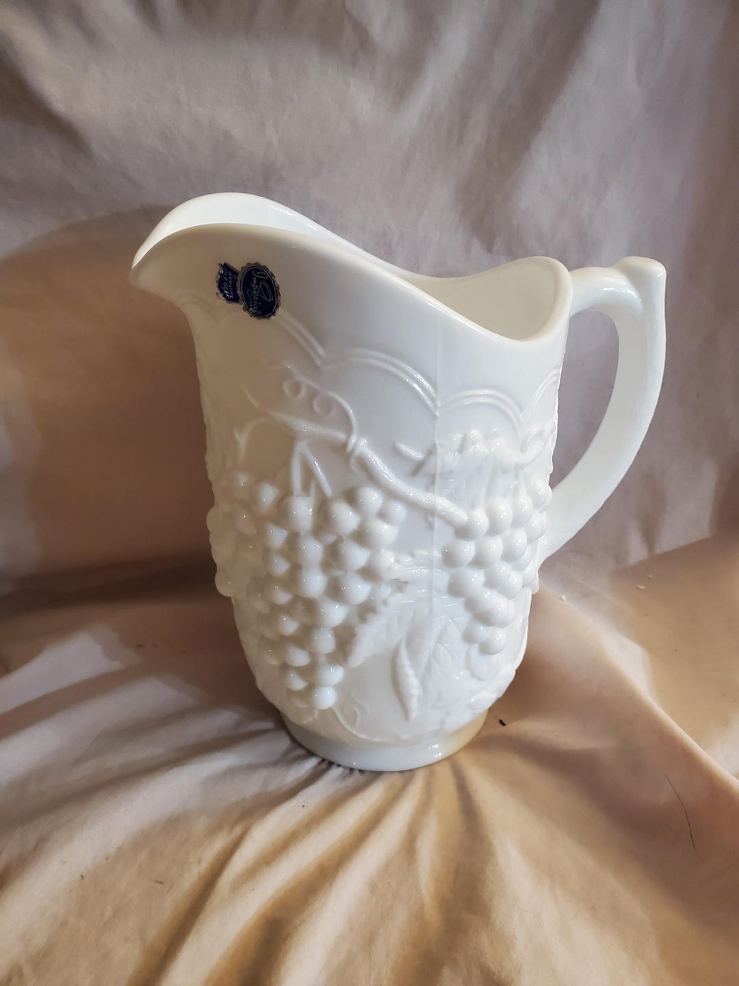 Imperial White Milk Glass Pitcher 48 Ounce Raised Grape and Leaves ...