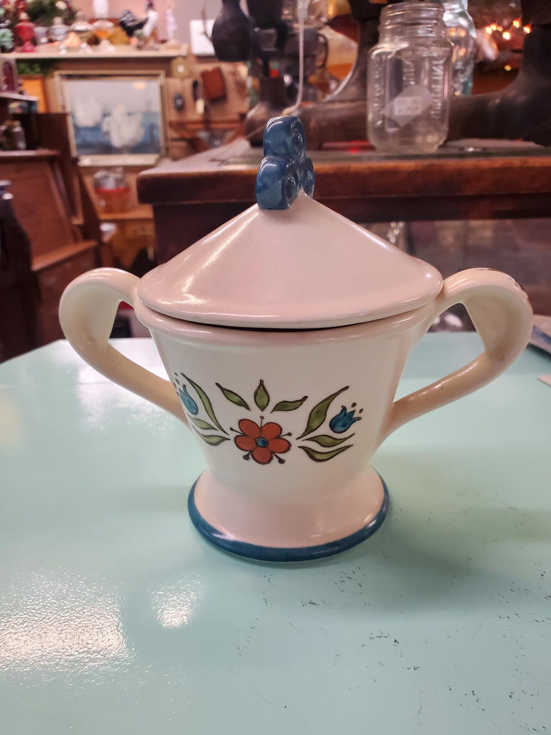 Metlox Poppy Trail, Vernon Ware, Rooster Bleu Design, Sugar Bowl With ...