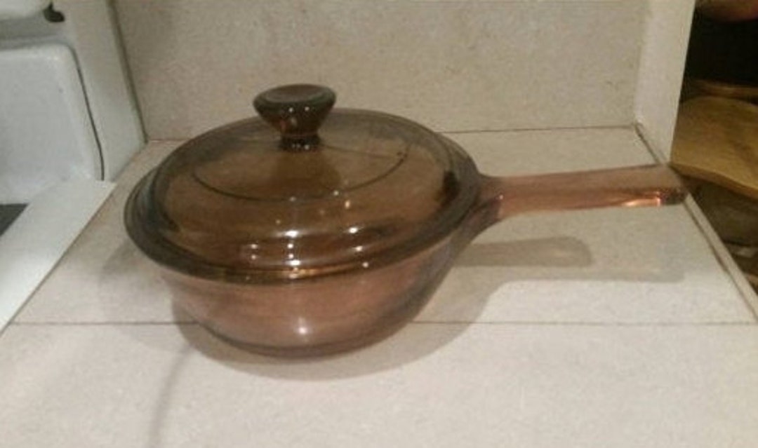 Pyrex Amber Glass Small Visions Cookware Sauce Pan With Lid 1/2 Liter ...